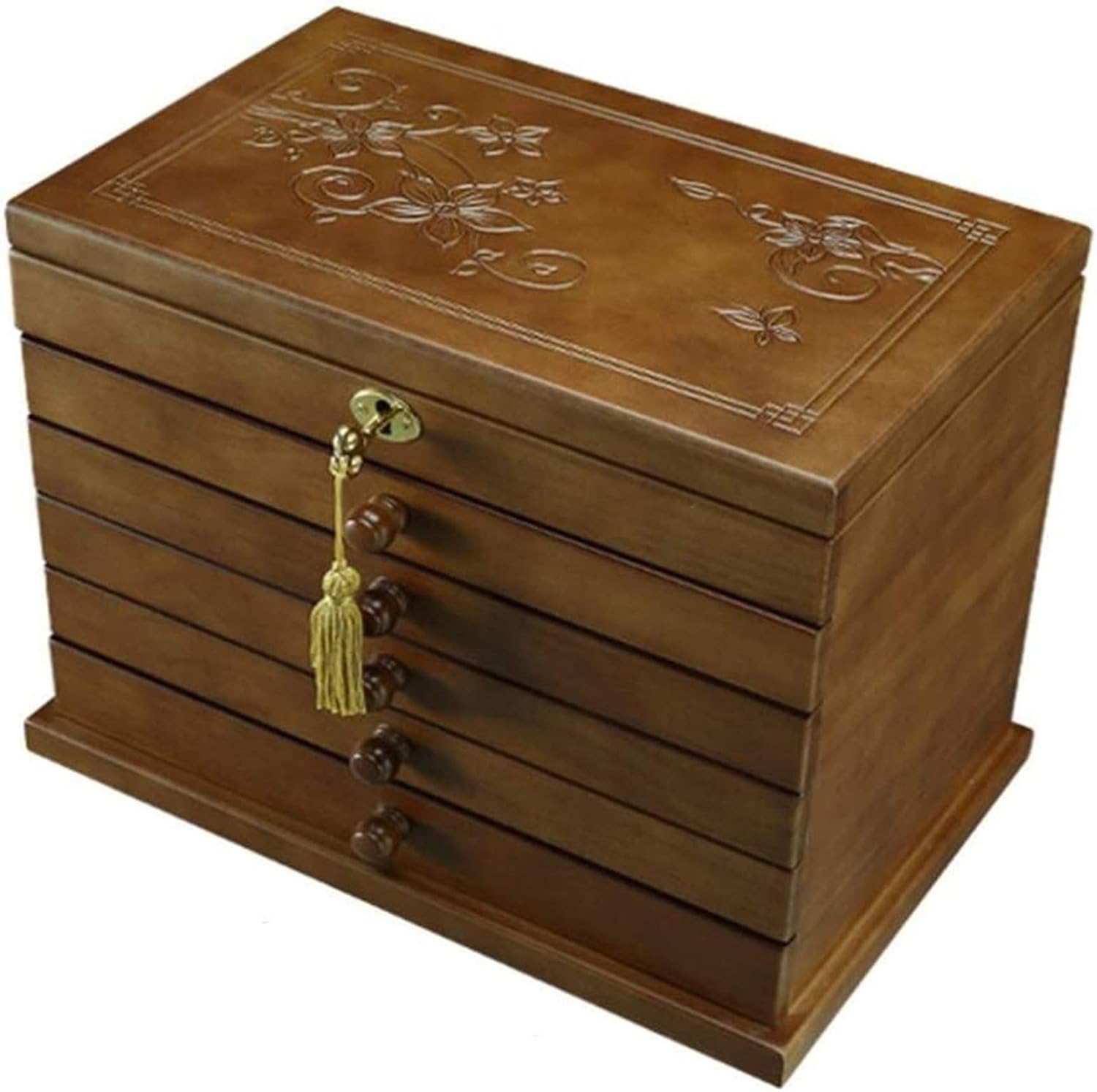 High Quality Large Jewelry Boxes Vintage Drawer Type Jewelry Box Carved 