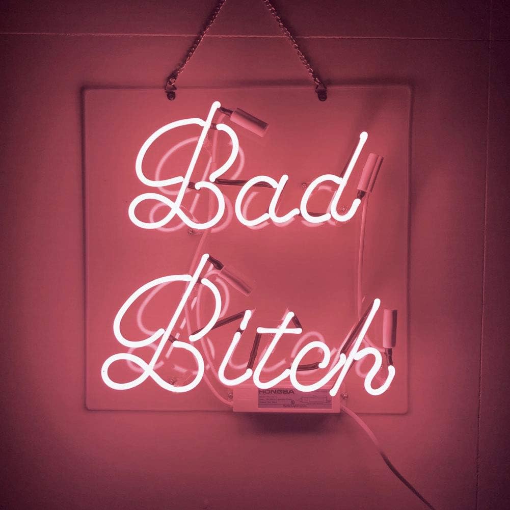 Mugua ''BAD BITCH' Pink Real Glass Handmade Beer Neon Sign 14" x 14 ...