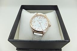 COMTEX Ladies Watches Rose Gold Tone with White Leather Strap Fashion ...