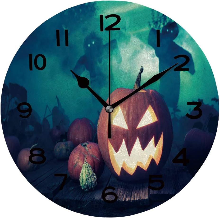 Amazon.com: ALUONI Frameless Decorative Clock Spooky Halloween Pumpkin ...