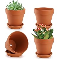 4 Inch Terra Cotta Pots with Saucer - 6 Pack Clay Flower Pots with ...