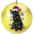 Amazon.com: Funny Black Cat Christmas Ornament for Cat Lovers, Ceramic ...