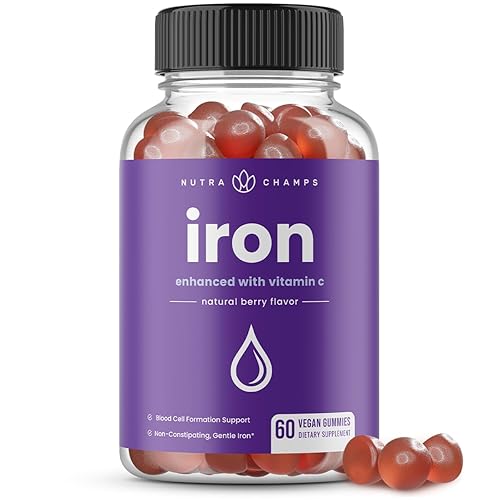 NutraChamps Iron Gummies with Vitamin C, 20mg Iron Gummies for All ...