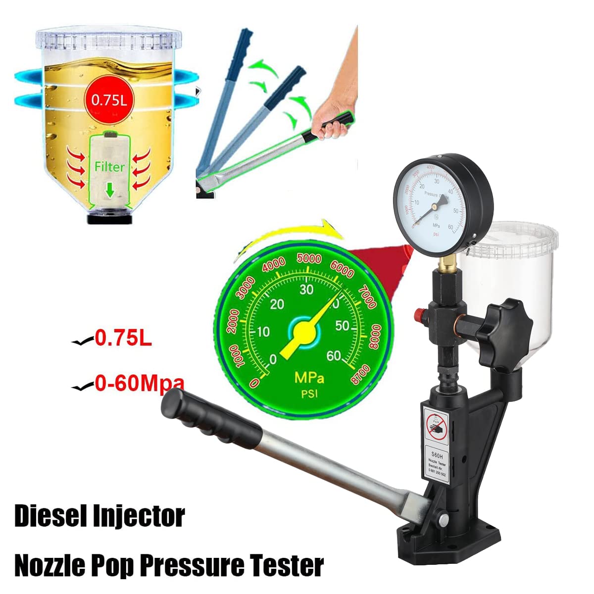 Mua 600Bar Diesel Injector Tester 8700PSI Diesel Fuel Injector Nozzle ...