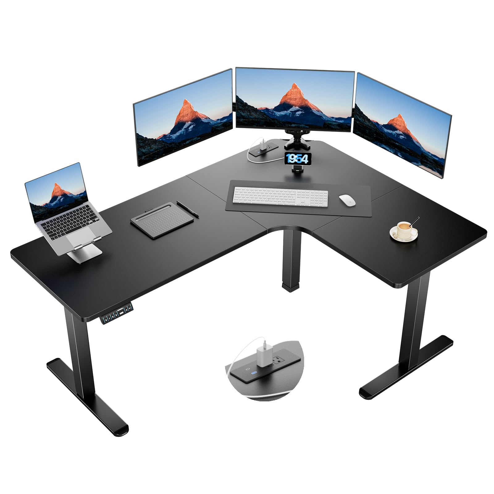 HUANUO 63? Dual Motor L-Shaped Standing Desk, Built-in Power Outlets ...