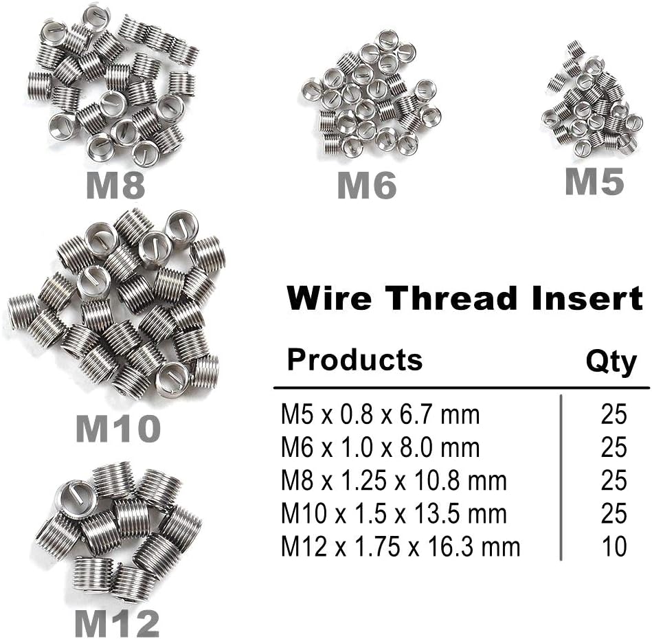 KKmoon 131-Piece Thread Repair Kit M5 M6 M8 M10 M12 Repair Kit Helical ...