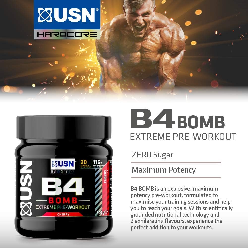 USN Pre Workout B4 Bomb Orange 300g: Explosive Pre Workout Energy Drink ...