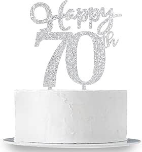 Amazon.com: Happy 70th Cake Topper, Glitter Silver 70th Birthday,70th ...