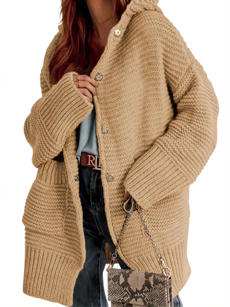 Imily Bela Womens Oversized Cardigan Sweaters Hooded Long Sleeve Button ...