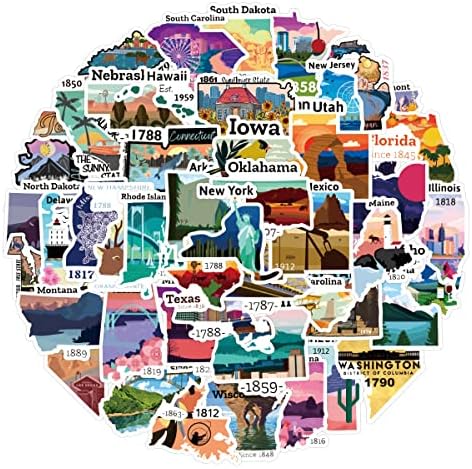 50Pcs United States Travel Map Stickers Pack, Waterproof Vinyl Stickers ...