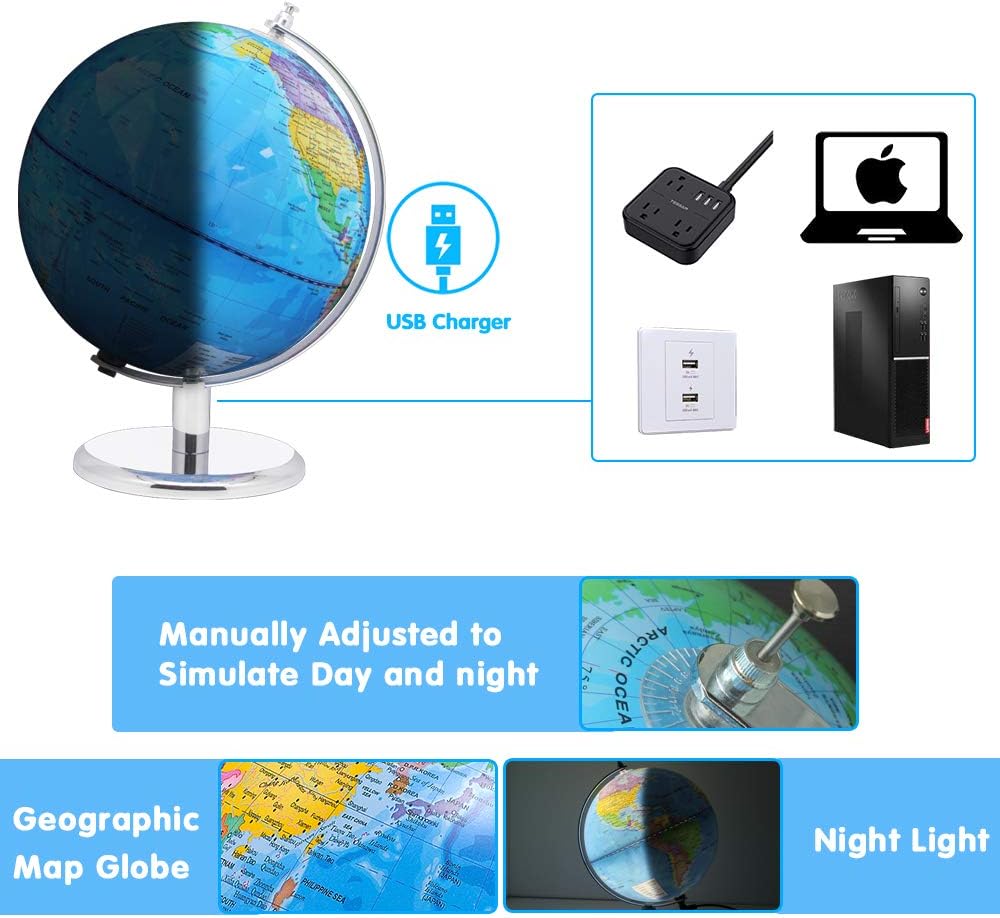 Fun Lites 20 CM LED Illuminated Globe for Kids, Manually Adjusted to ...