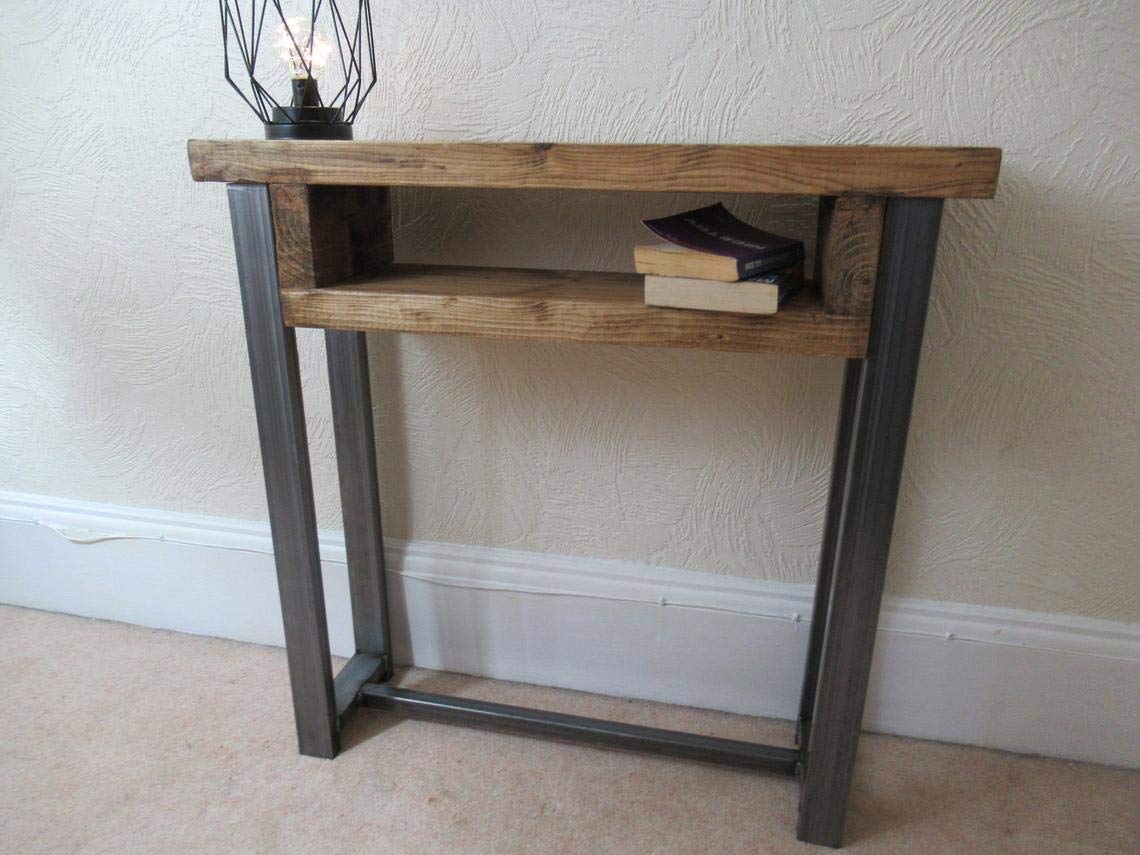 Console table wood and metal industrial style tall hallway table ...