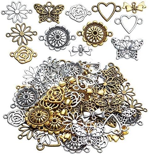 Amazon.com: 60pcs Craft Supplies Flower Heart Connector Charms Link ...
