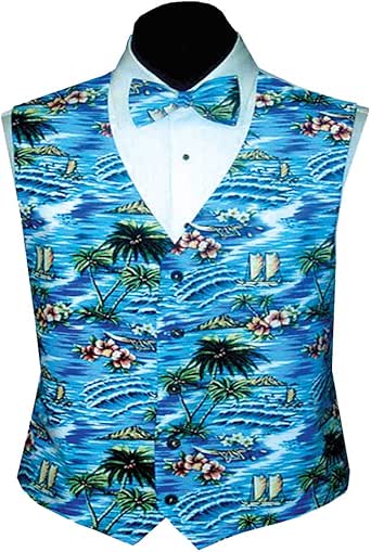 EZ Tuxedo Tropical Ocean Blue Vest and Bow Tie (Small) at Amazon Men’s ...