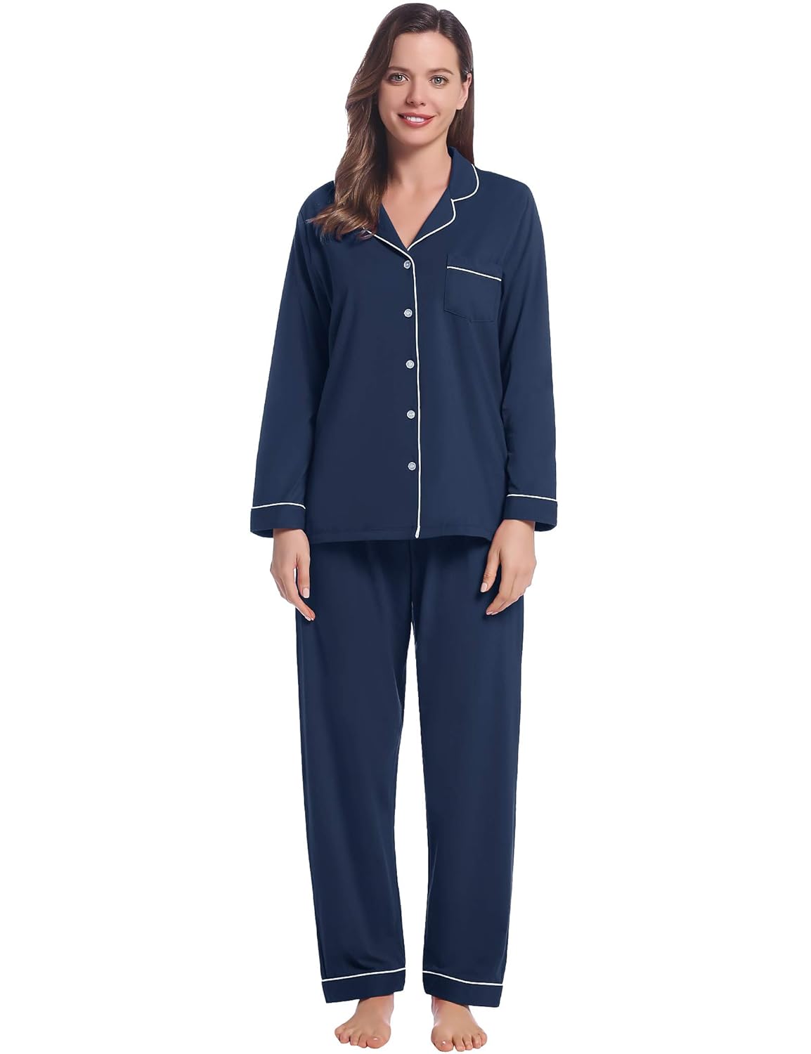 Buy Ladies Cotton Button Down/Up/Front Pajama/Pj/Sleep/Lounge Set ...