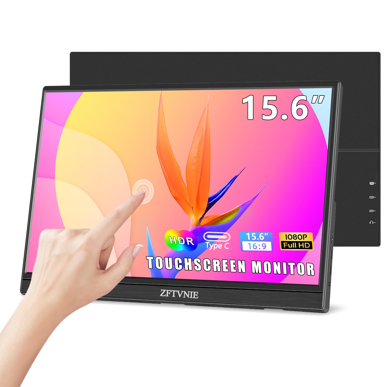ZFTVNIE Touchscreen Portable Monitor, 15.6 Inch Laptop Monitor Full HD ...