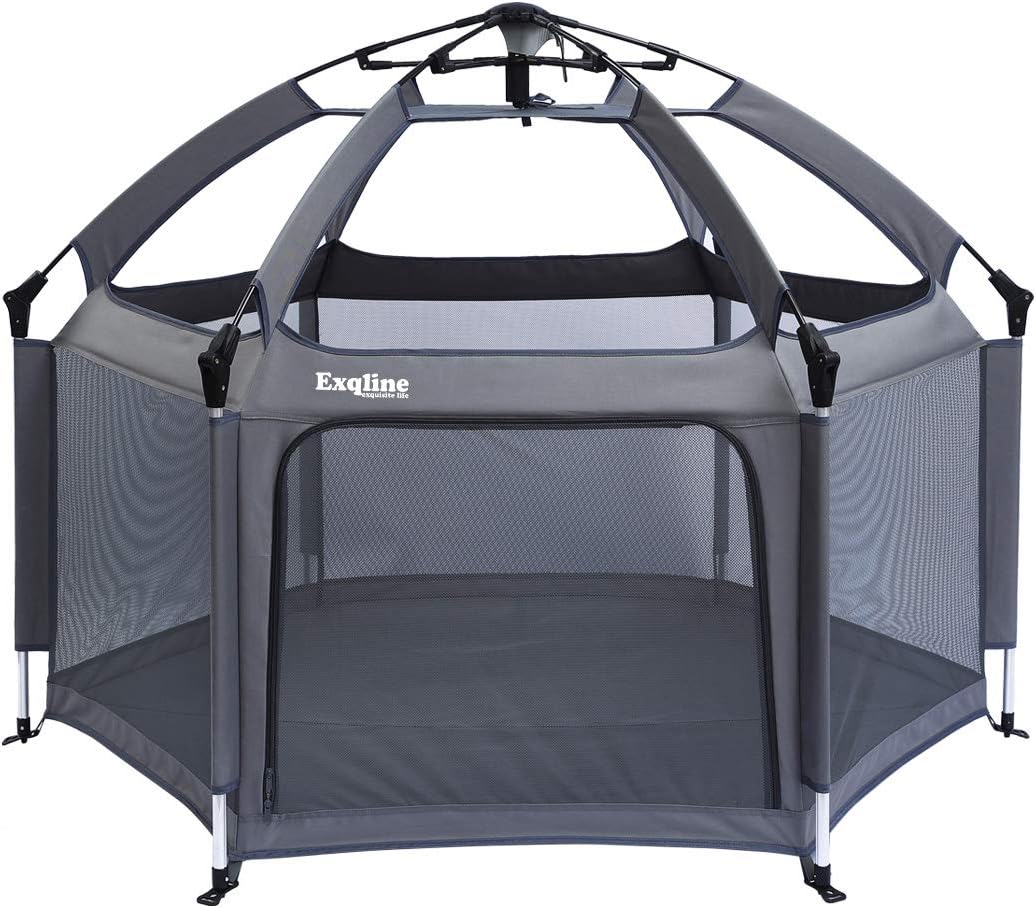 Baby Playpen, Exqline Pop up Play Pen Kids Safety Playpen with Self ...