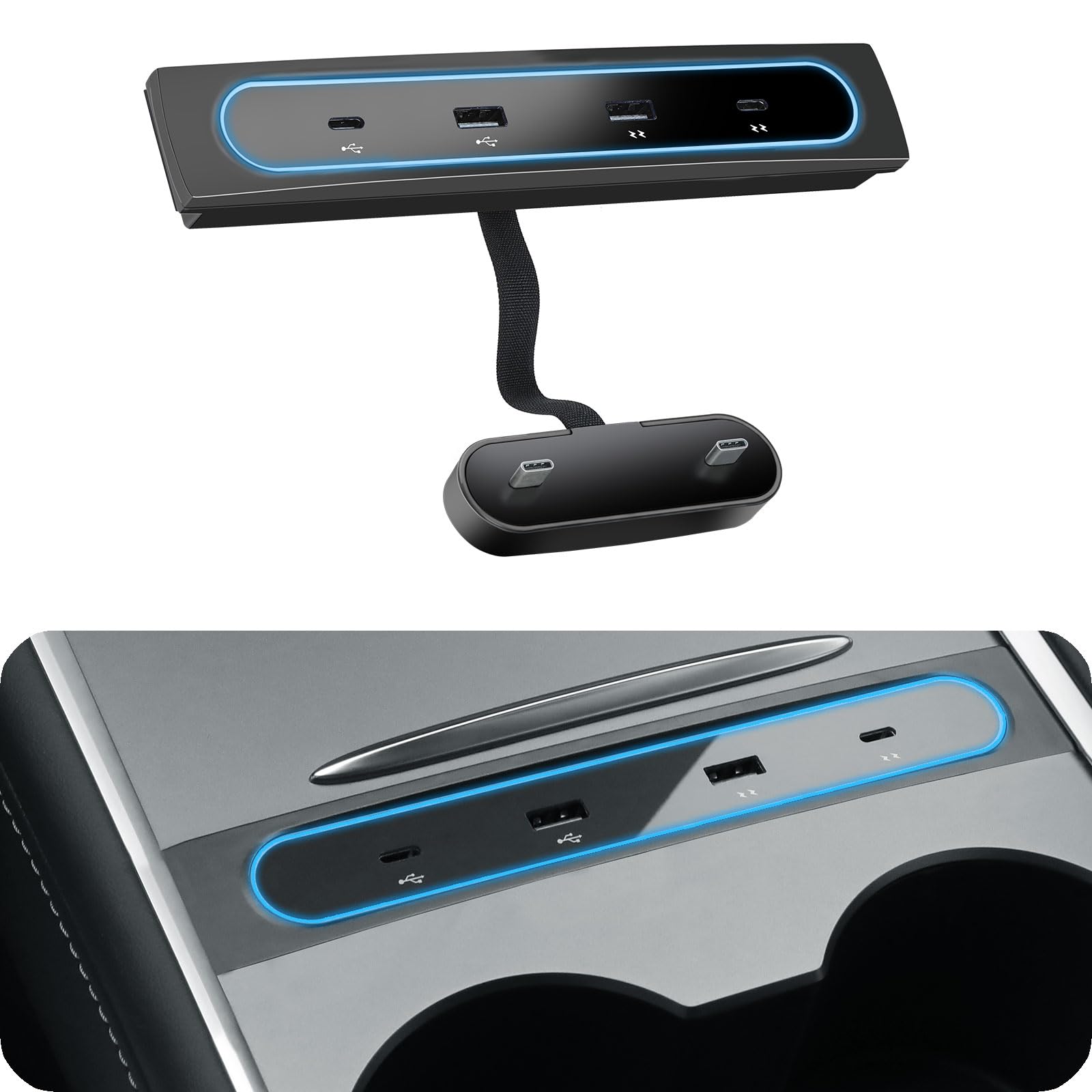 UIAOECLR Tesla USB LED Hub, Suitable for Model Y Model 3, 27W USB C ...