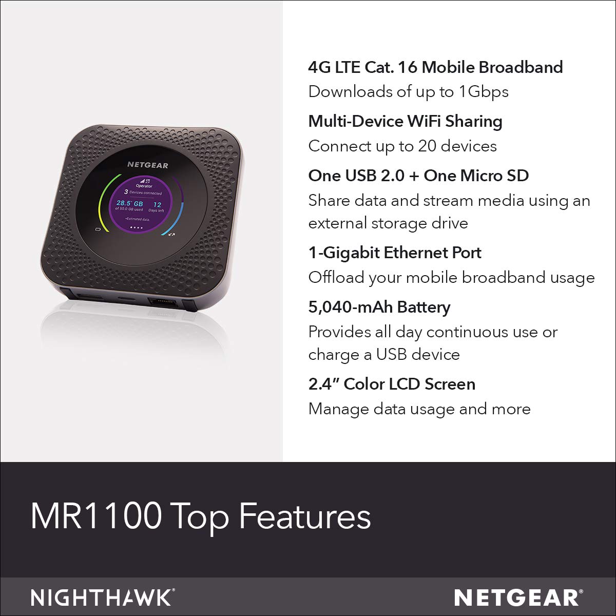 NETGEAR Nighthawk MR1100 Mobile Hotspot 4G Router, Mifi, Portable Wi-Fi ...