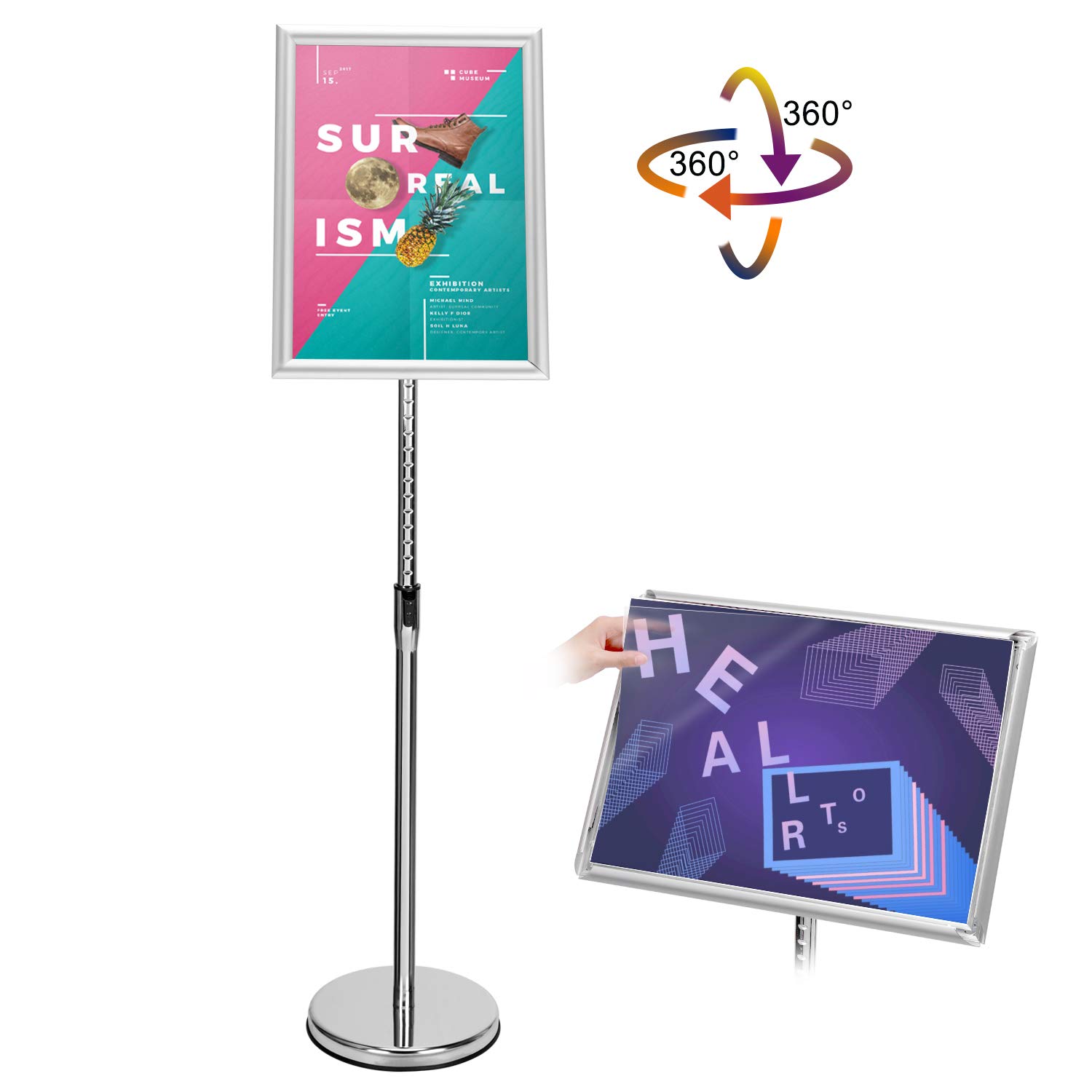 Adjustable Pedestal Sign Stand Aluminum Snap Open Frame with Heavy ...