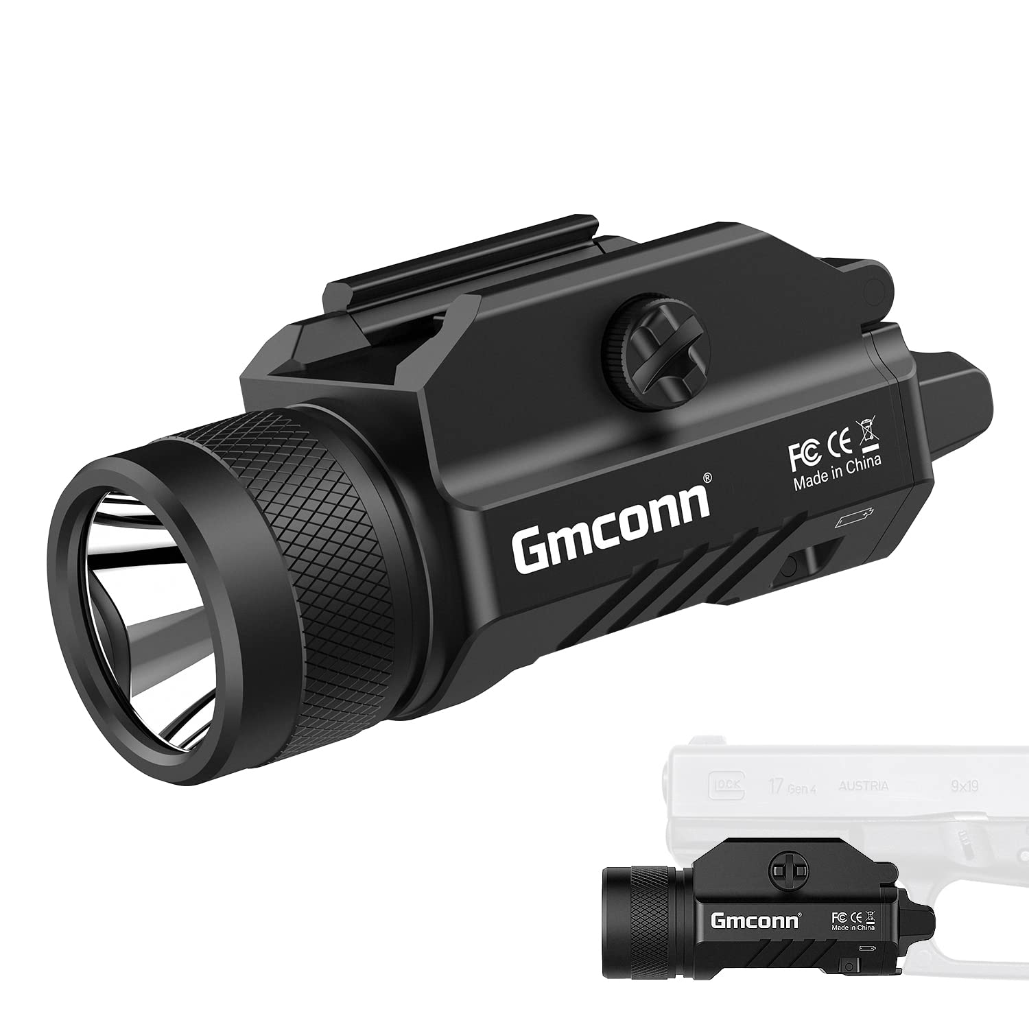 Gmconn 1250 Lumen Tactical Flashlight Pistol Light Rail Mounted LED Gun ...