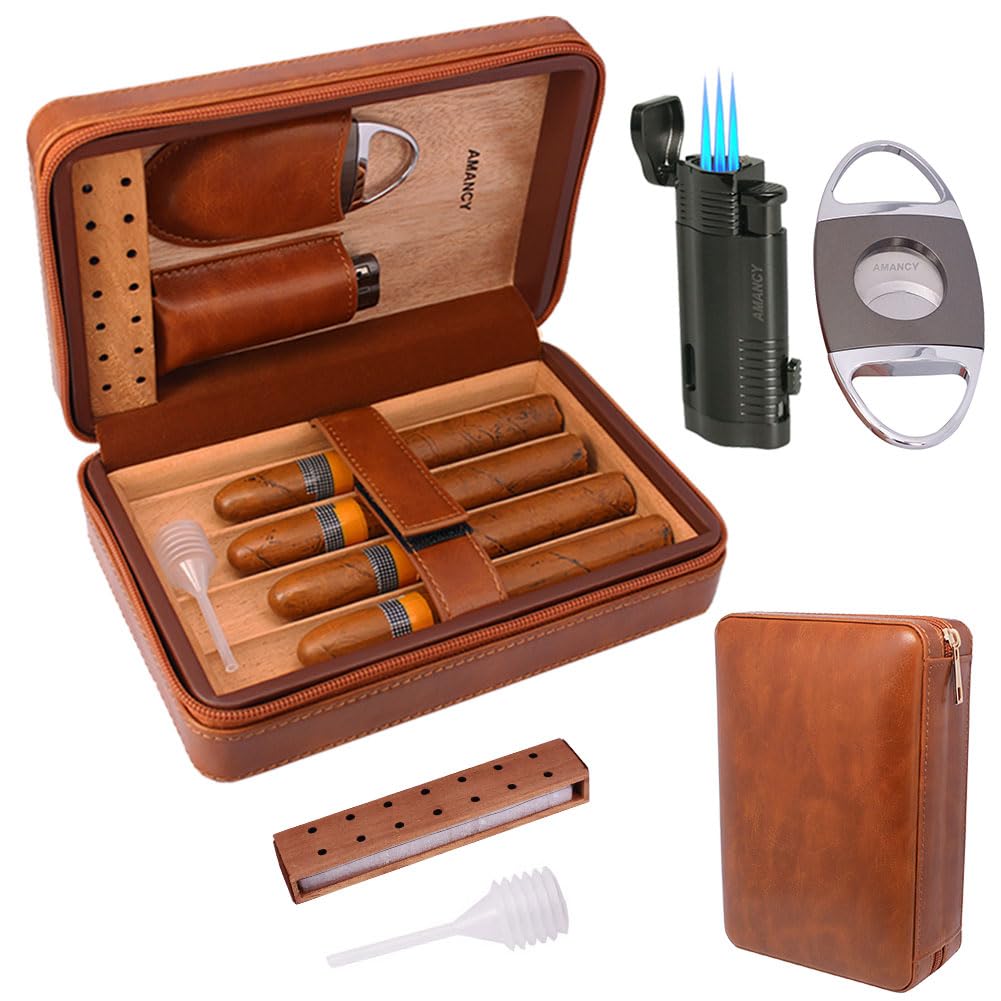 Mua Elegant Handmade Brown Leather Cedar Wood Lined 4 Cigar Humidor ...