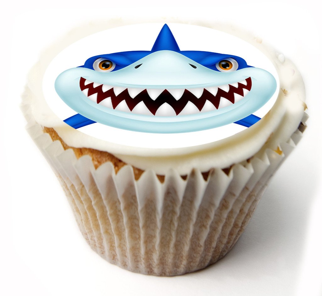 Buy Shark 20 X PRE CUT Fairy Cake CUPCAKE Edible Topper Decorations Printed On Premium Quality buy-shark-20-x-pre-cut-fairy-cake-cupcake-edible-topper-decorations-printed-on-premium-quality