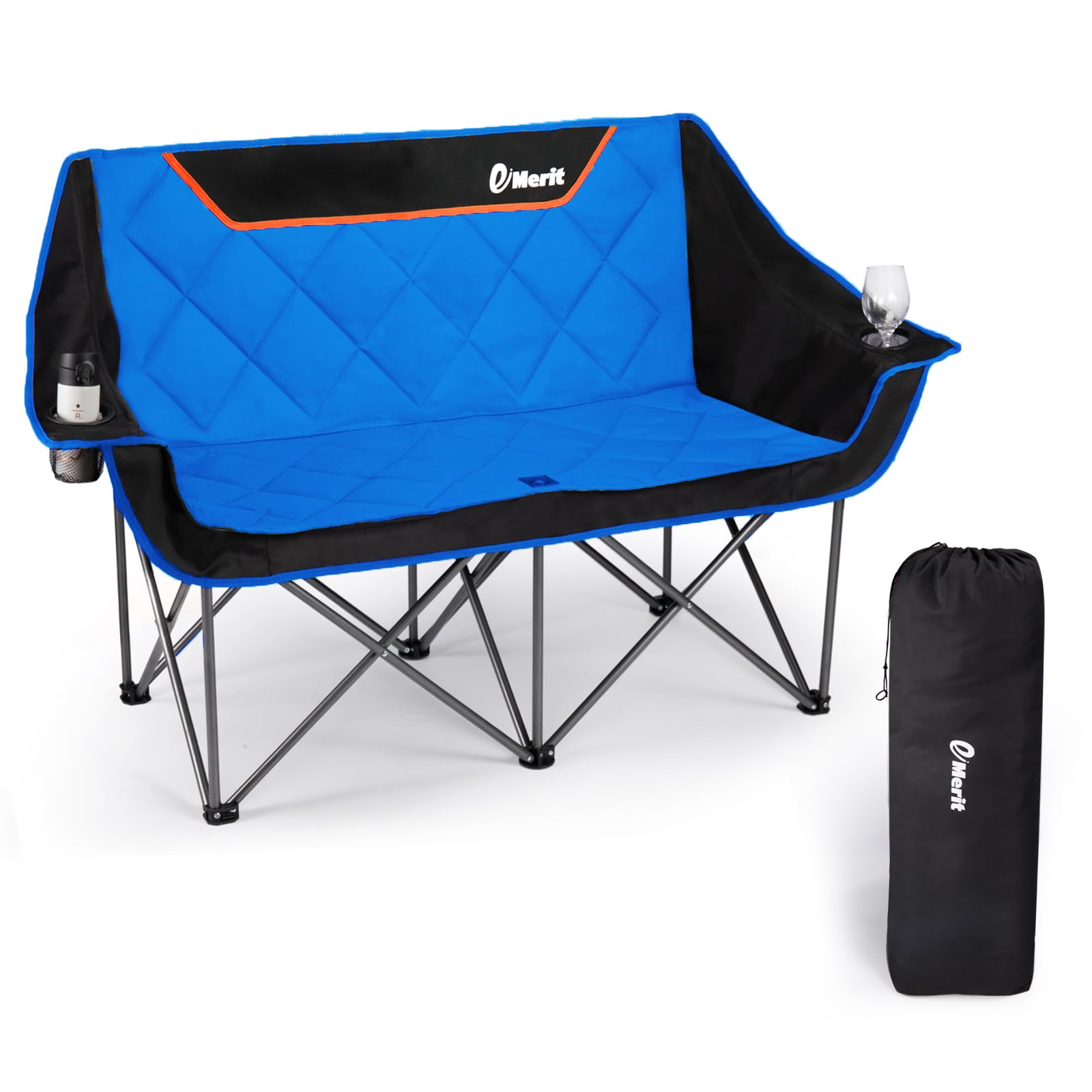 EMERIT Oversized Double Duo Camping Chair Folding Camping Loveseat 2 Person Camping Couch Heavy ...