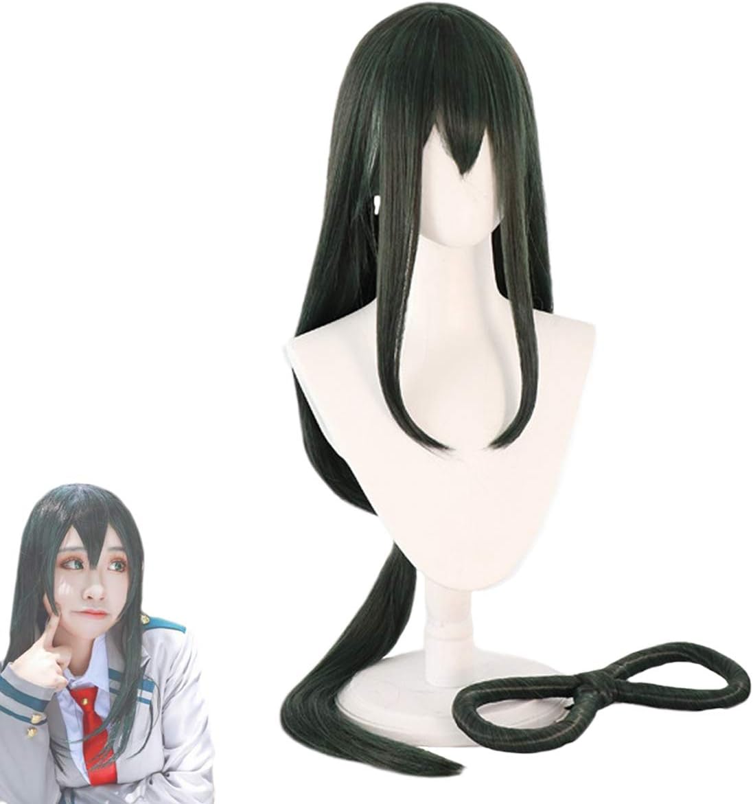 Anime Cosplay Asui Tsuyu Wigs Dark Green Froppy Long Wigs With ...