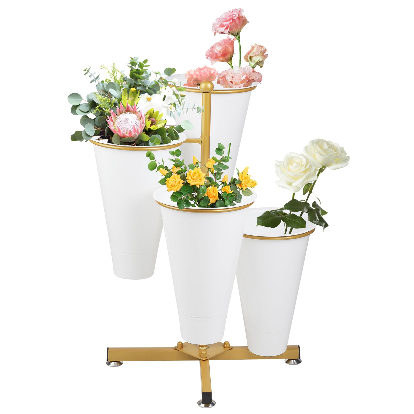Flower Display Stand with 4 Bucket,Floral Stand with Foldable Frame for ...
