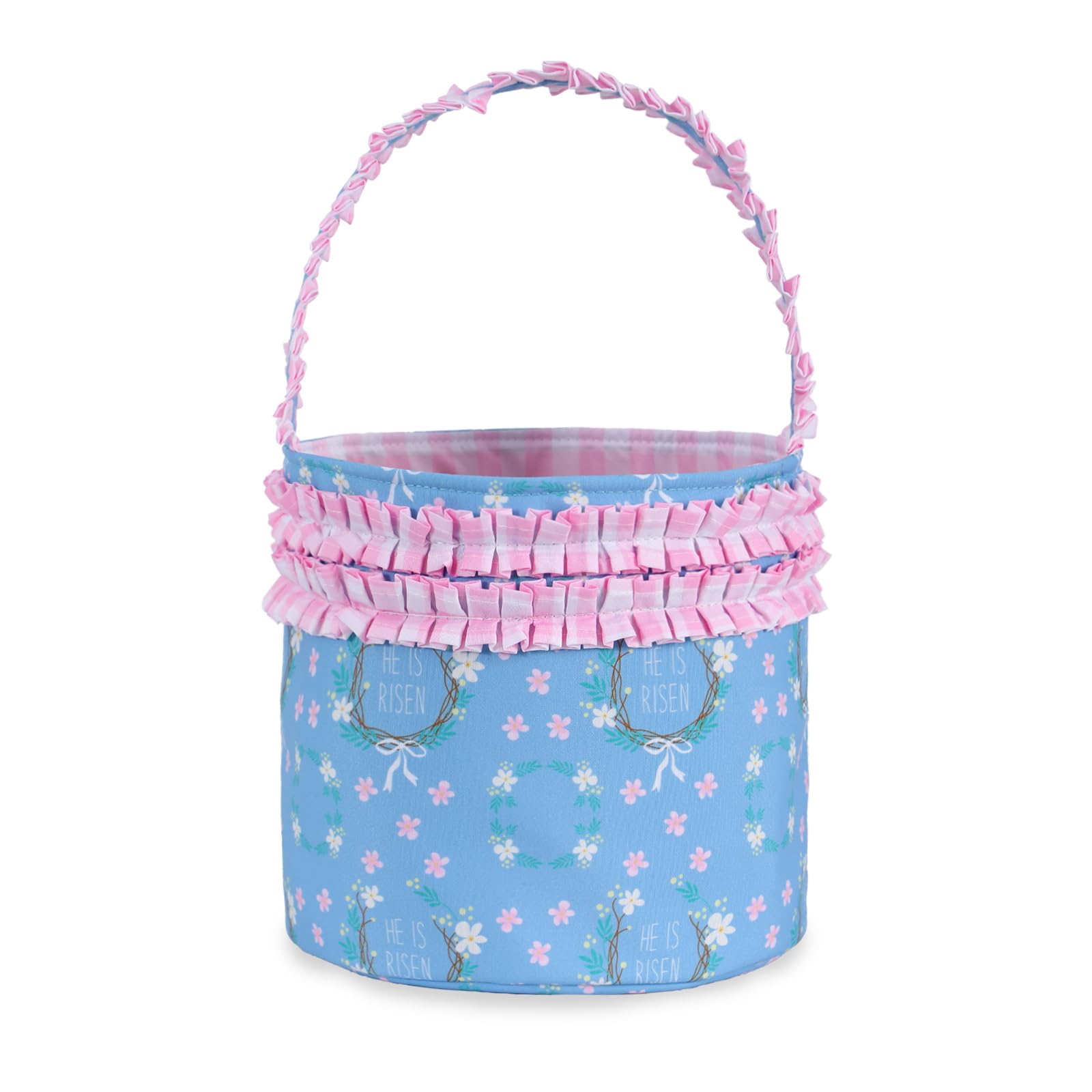 DYSHAYEN Easter Basket Pink Gingham Ruffled Empty Easter Bucket Bag for ...
