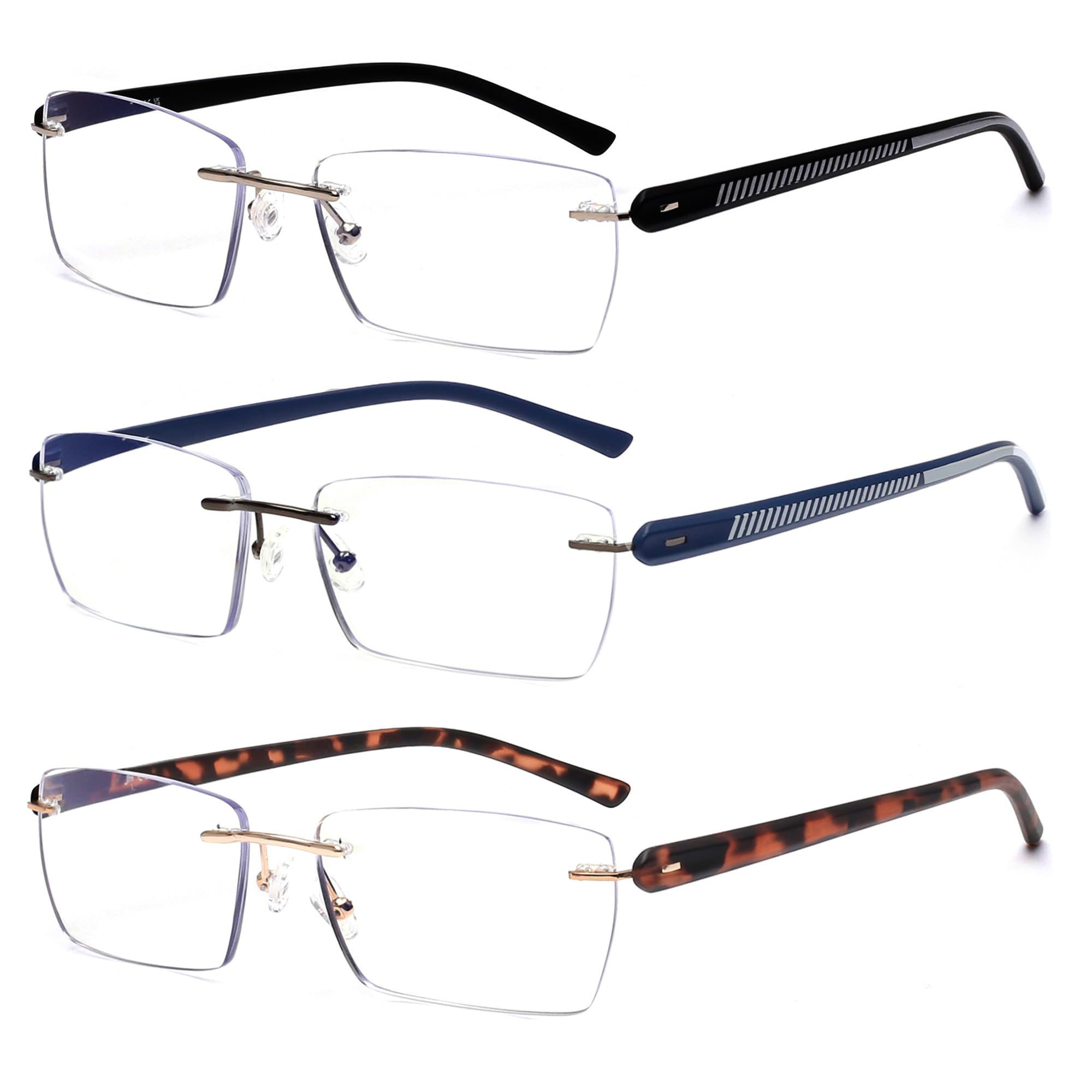 JM 3 Pack Rimless Reading Glasses for Men Women Blue Light Blocking ...