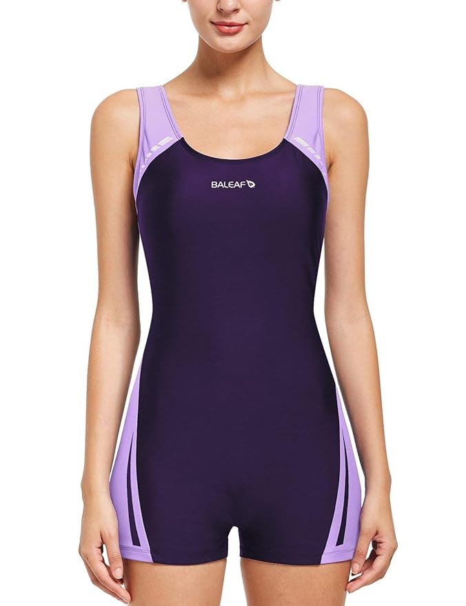 Buy BALEAF Women's Athletic Boyleg Wide Straps One Piece Swimsuit ...