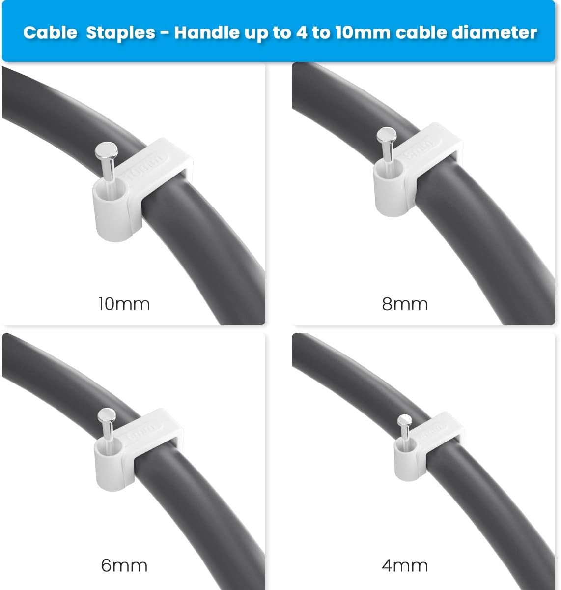 Top-spring Pack of 400 Flat Cable Clips Assortment 4mm 6mm 8mm 10mm ...