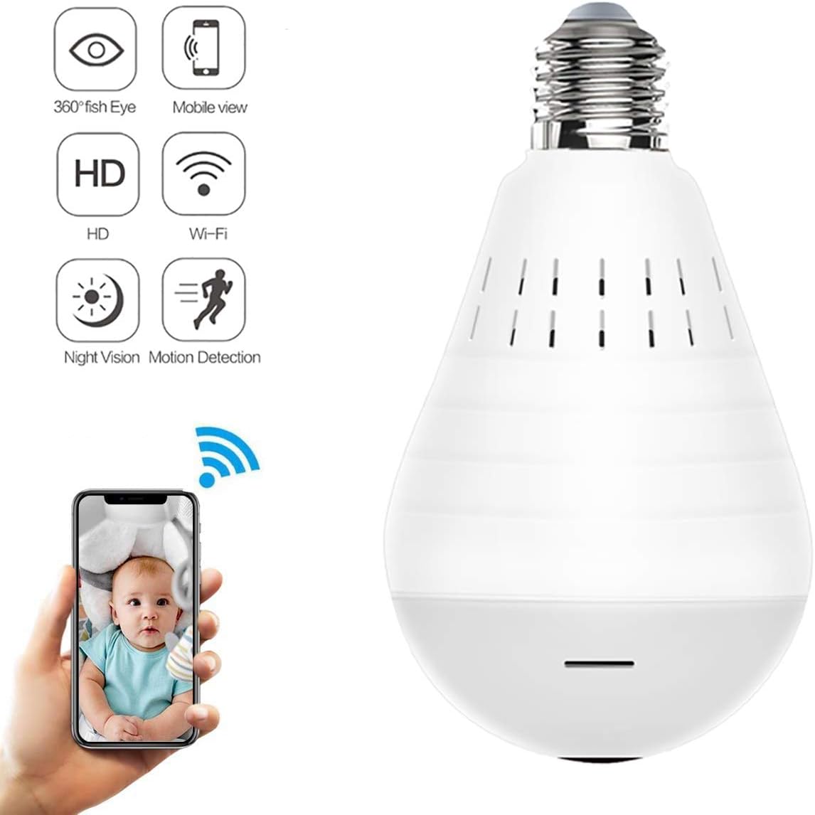 Amazon.com: Light Bulb Camera,Dome Surveillance Camera 1080P 2.4GHz ...