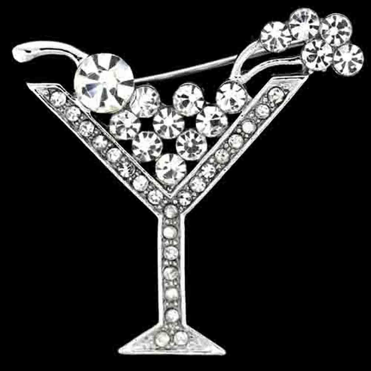 Brooches Store Silver & Crystal Cocktail Glass Brooch – BigaMart