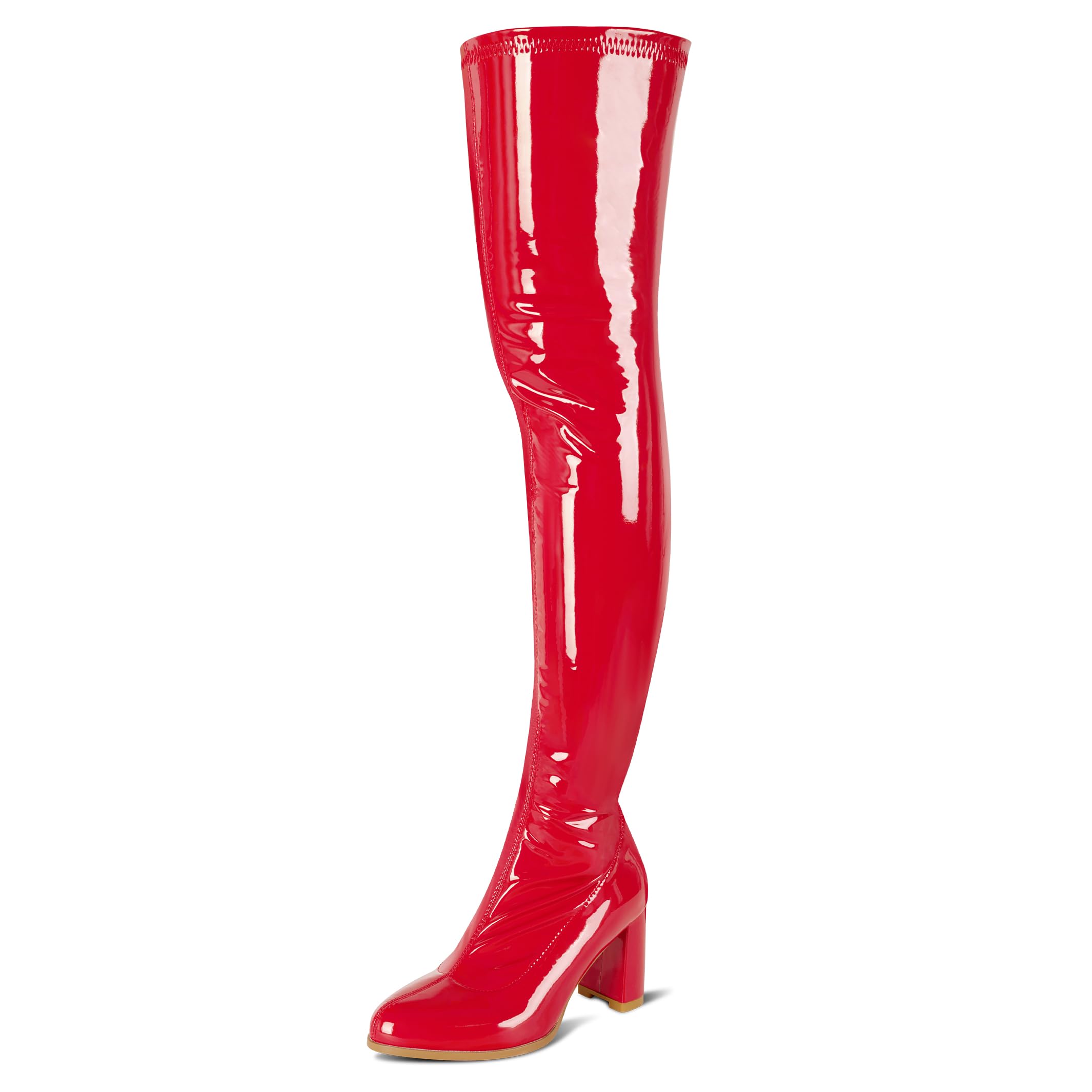 girgod Thigh High Boots Pointed Toe Red Leather Boots for Women Over ...