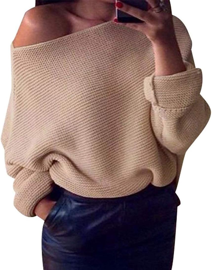 Pull Femme Mode Elégante Manches Longues Épaules Nues Tricot Pullover ...