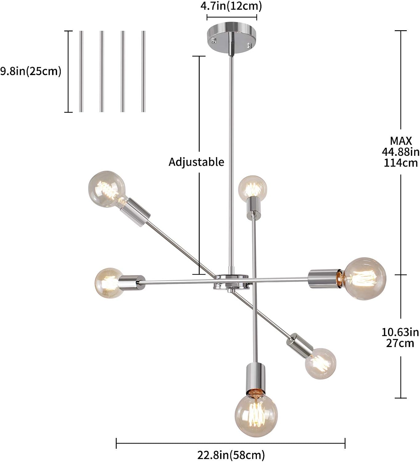 JHLBYL Modern Silver Metal Ceiling Light Vintage Chrome Sputnik ...