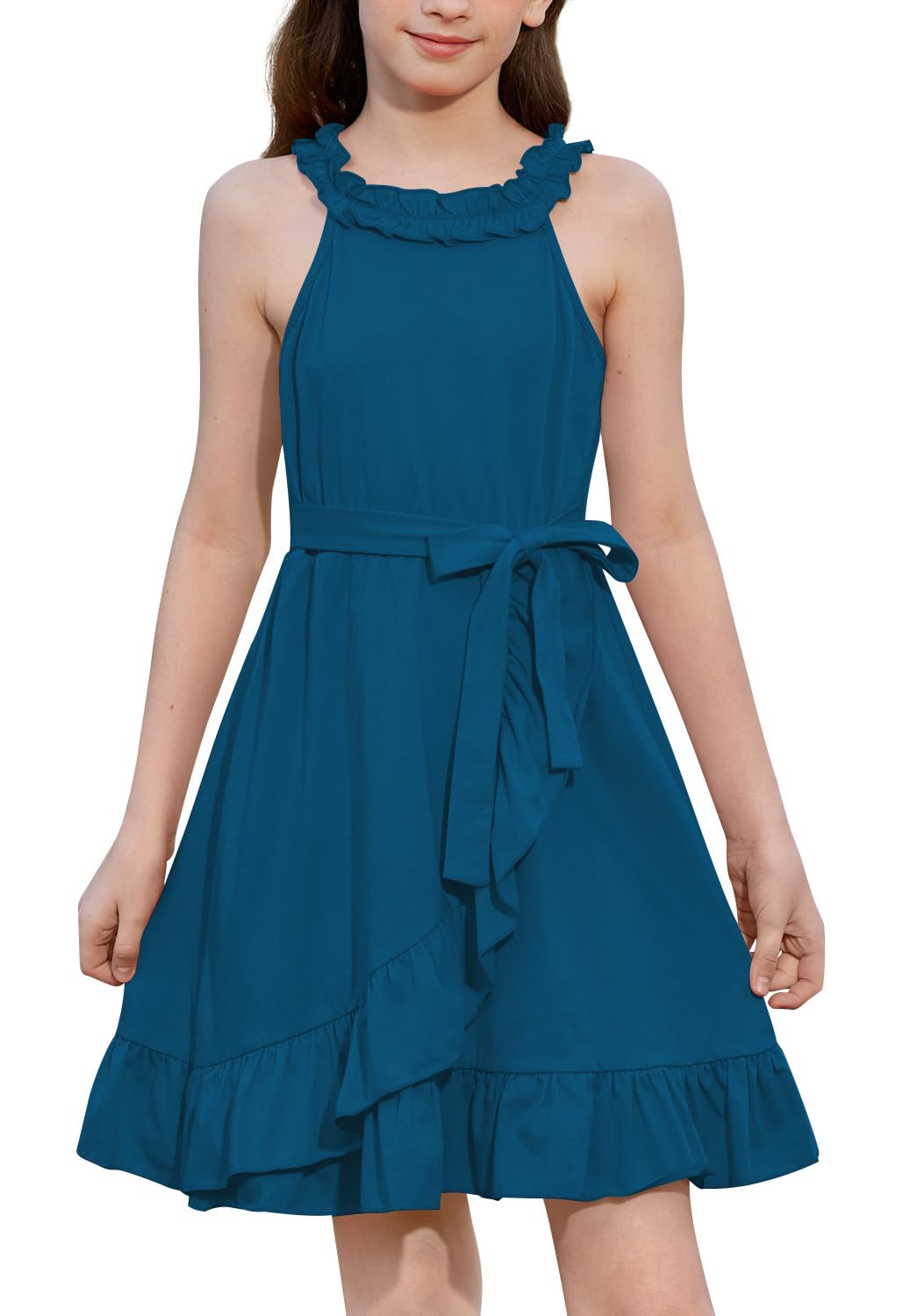 BesserBay Tween Girls Summer Blue Halter Neck Sleeveless Outfits Tie ...