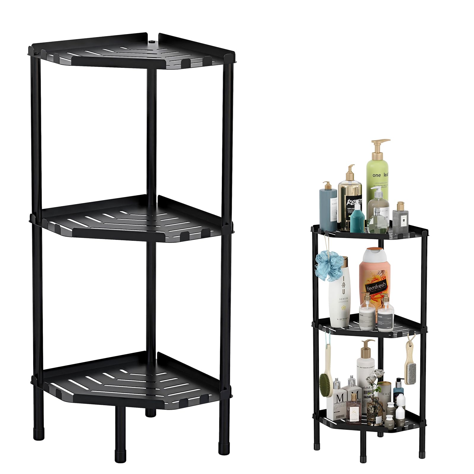 Corner Shower Caddy Standing, 3 Tier Shower Organizer Stand with 18 ...