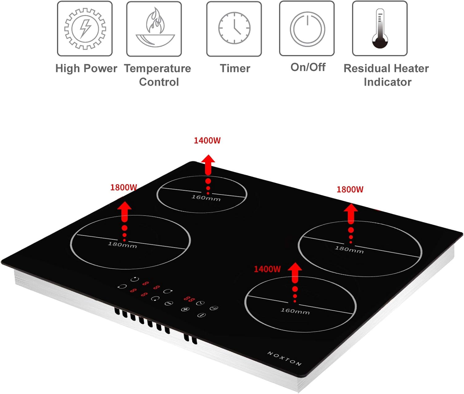 NOXTON Induction Hobs, 60cm 4 Zone Electric Hobs, Glass Panel Cooktop ...