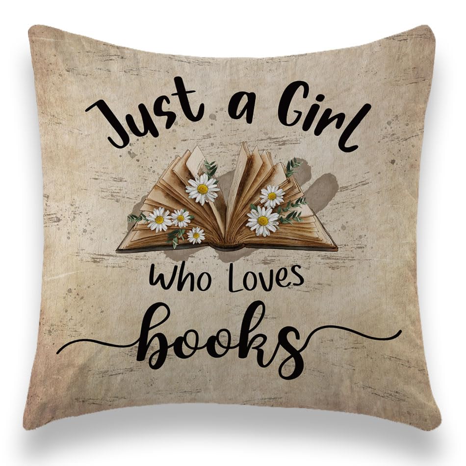 TUNW Girl Loves Books Throw Pillows Cover, Reading Decor, Reading Nook ...