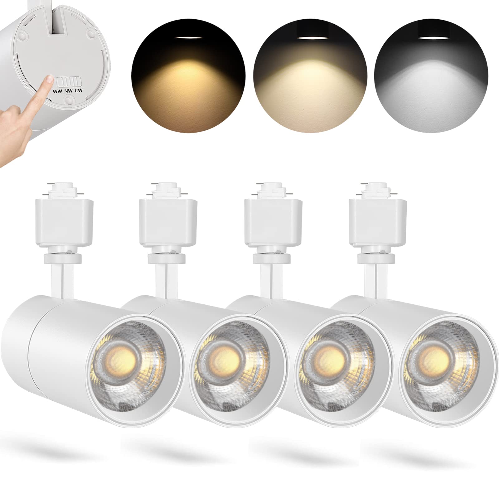 VANoopee 3-Color 20W H Track Lighting Heads Dimmable No Flicker Bright LED Track Lighting ...