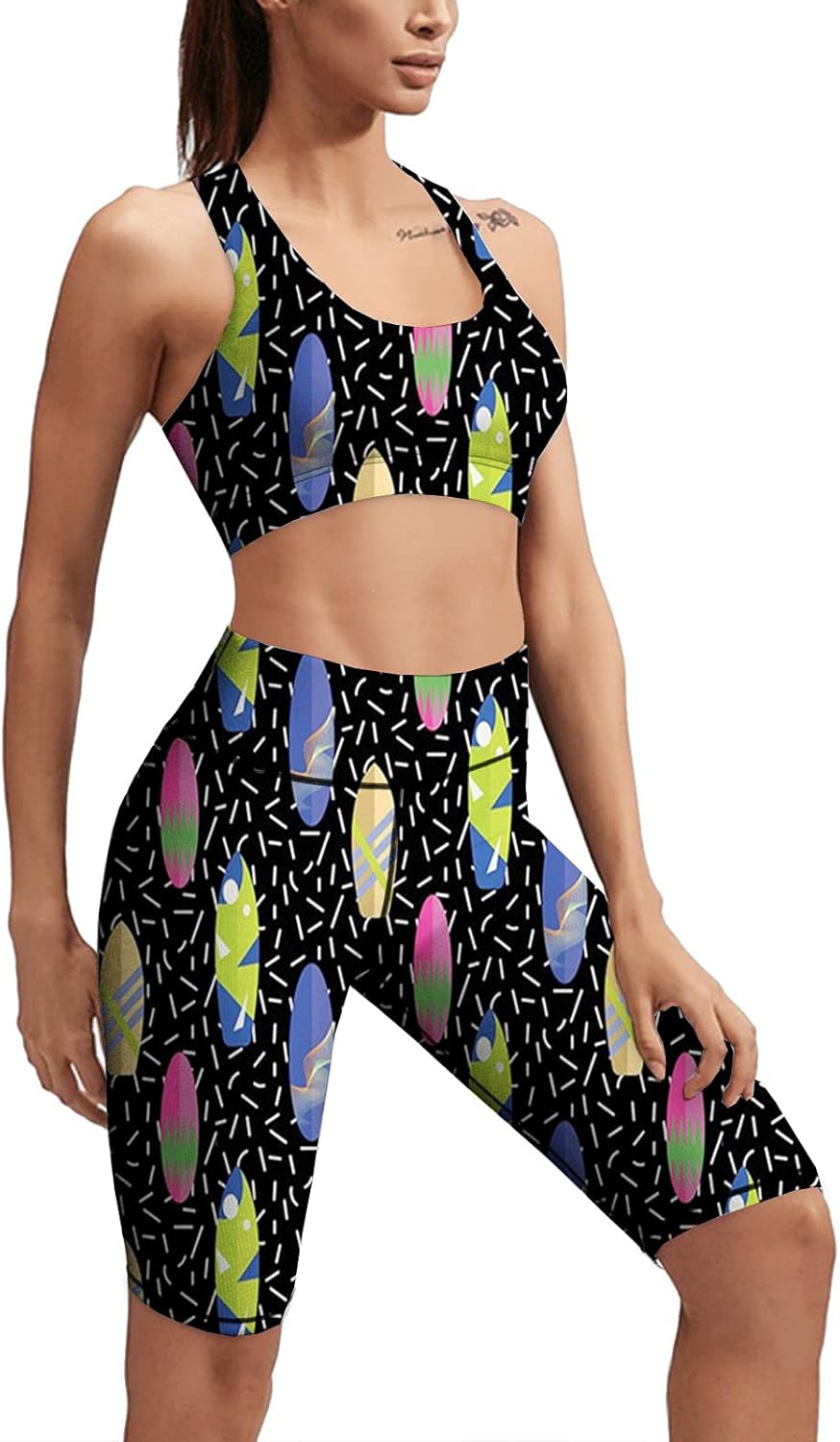 Colorful Boards in Memphis 80s Retro Summerd Fun Women Yoga Workout Set ...