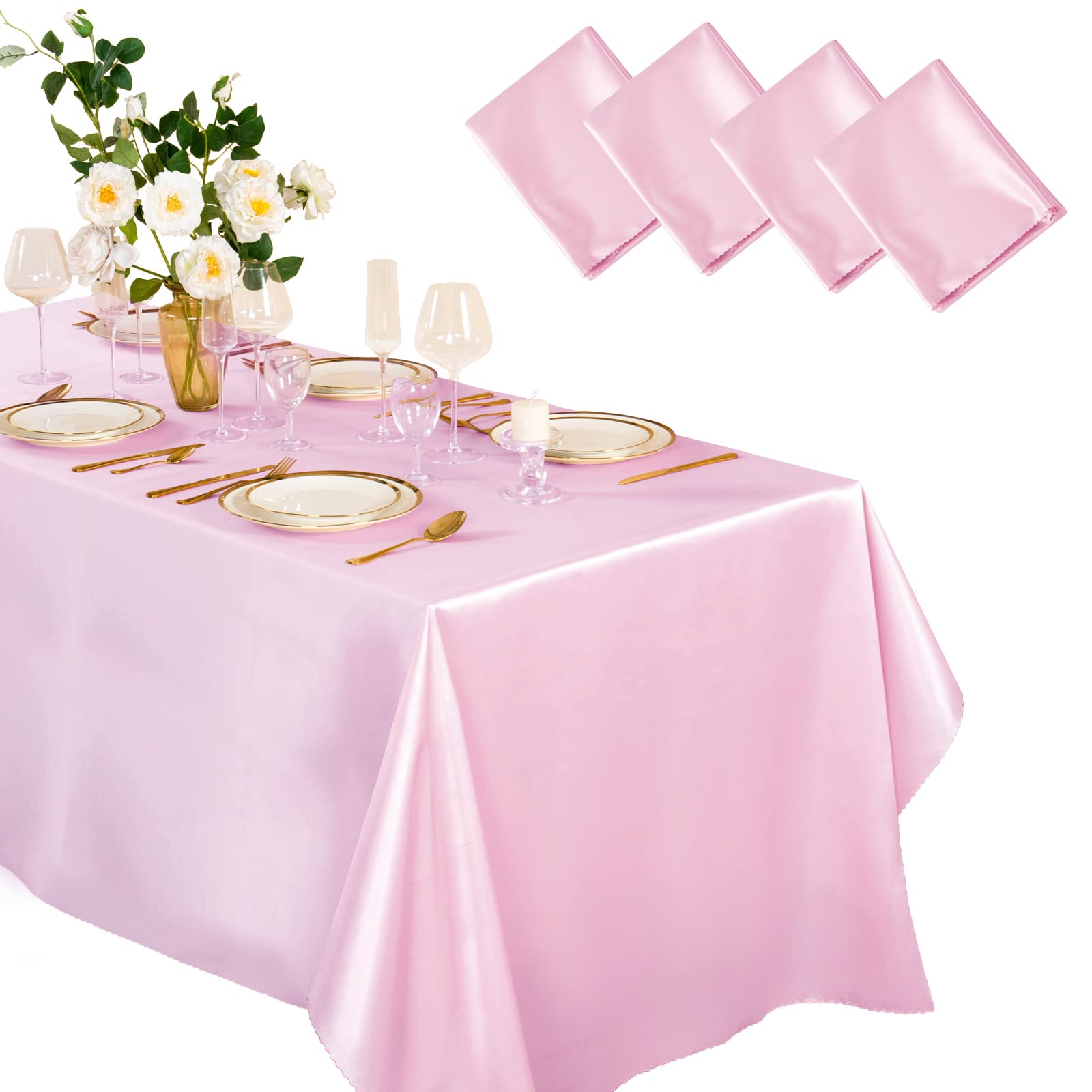 Horbaunal 4 Pack Light Pink Satin Tablecloth 60 x 102 Inches Rectangle ...