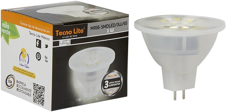 Foco LED, Luz Blanca Tecnolite Mr16-Smdled/3W/65: Amazon.com.mx: Herramientas y Mejoras del Hogar