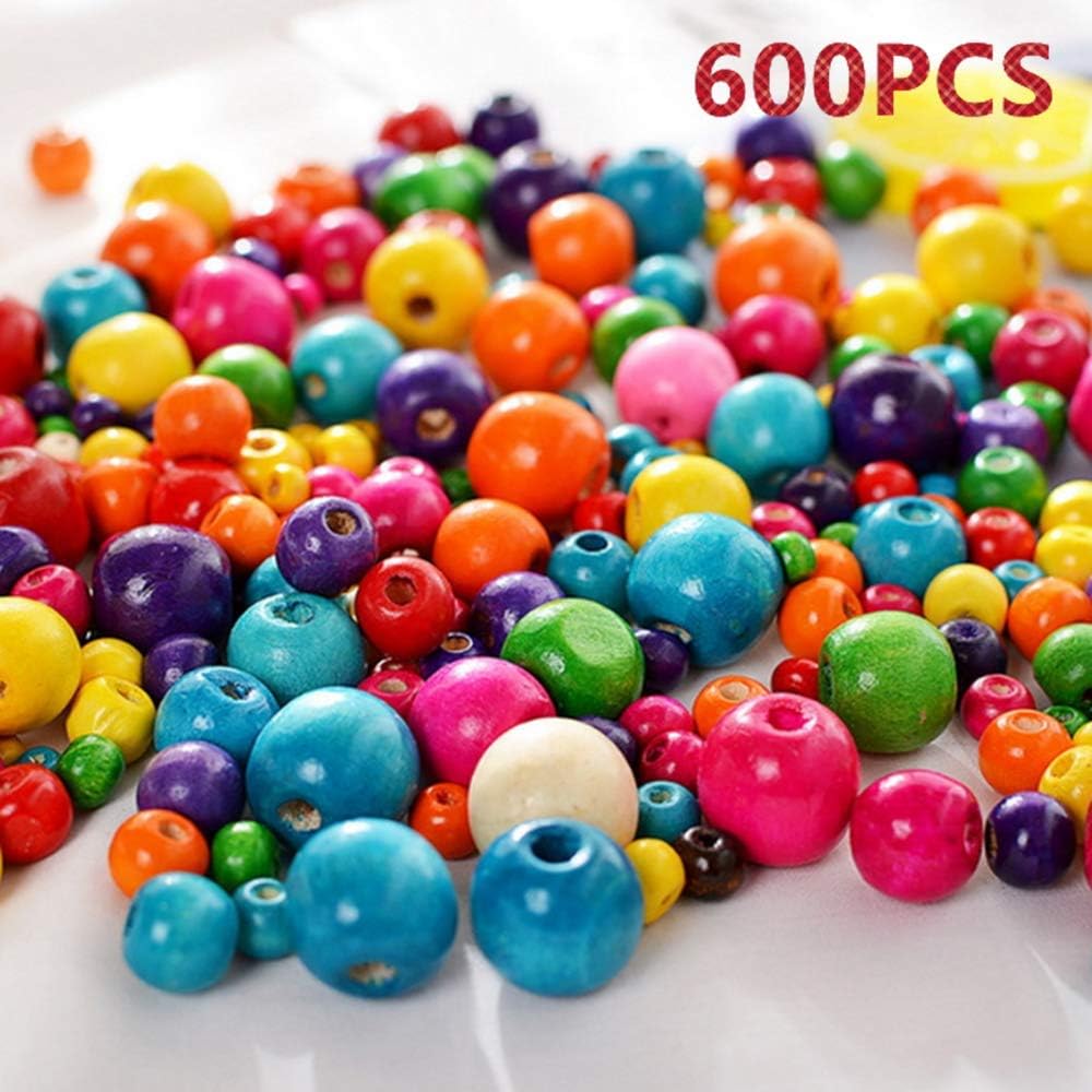 Voarge 600Pcs Bunte Holzperlen, Holzperlen zur Herstellung von ...