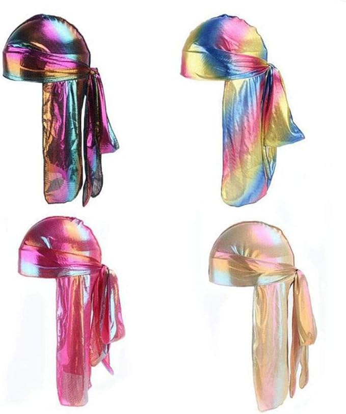 Amazon.com: 4Pack Holographic Silk Durag Rainbow Silky Wave Cool Durag ...