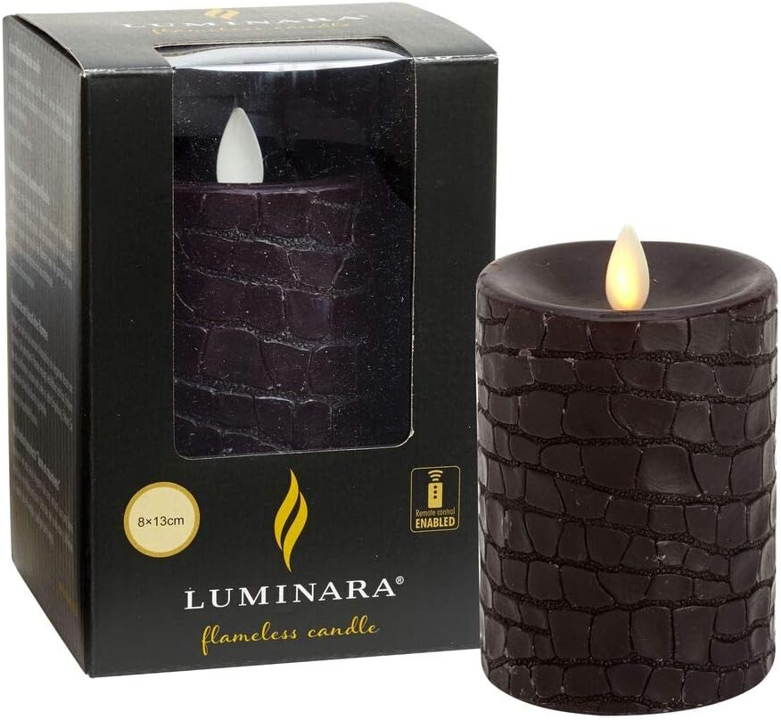 Luminara LED Candle “Flame in Motion” Finished in Black Crocodile Wax 8cm Ø x 10cm Black – BigaMart